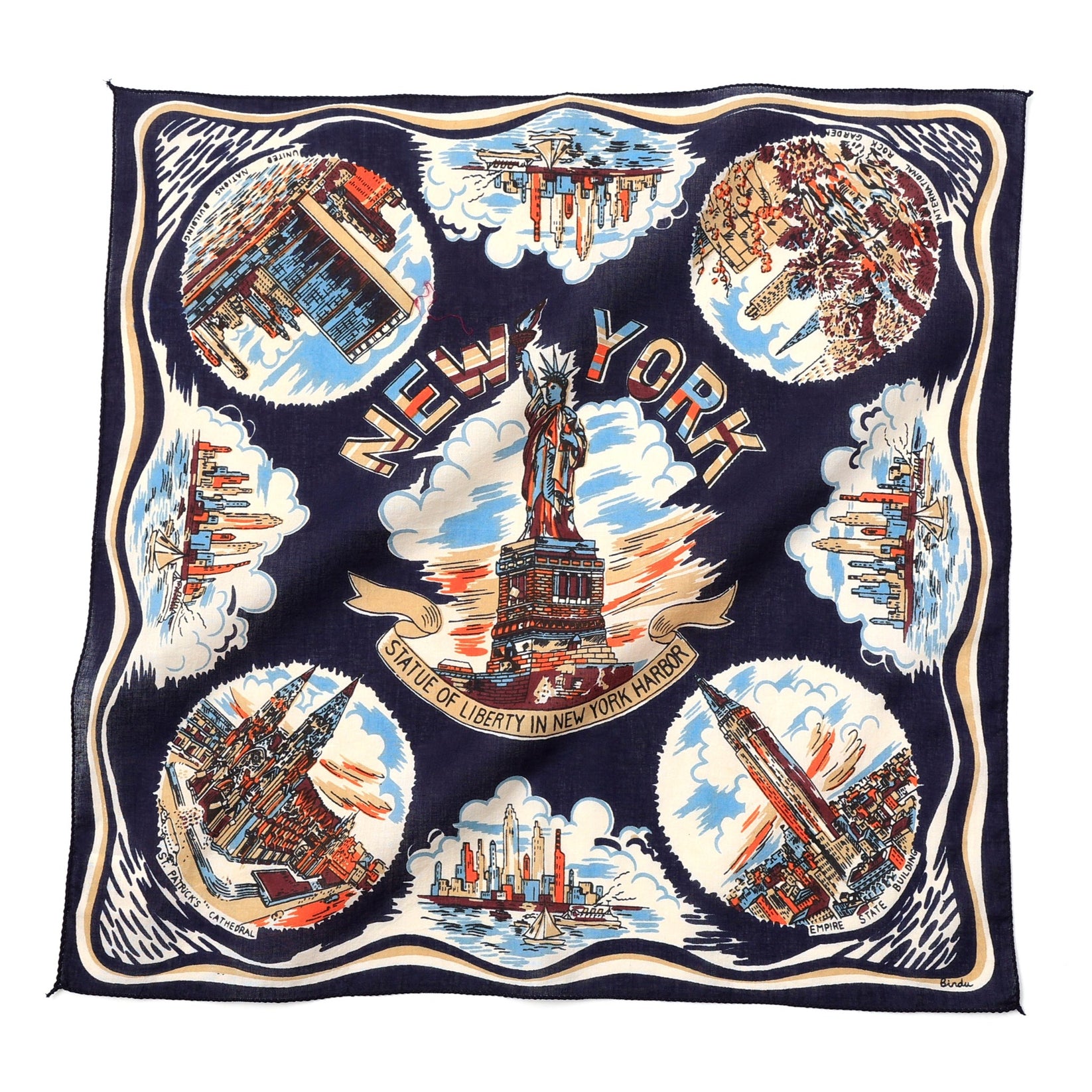 NY2（ニューヨーク2） マッププリント・バンダナ・ネイビー – Bindu Web Shop